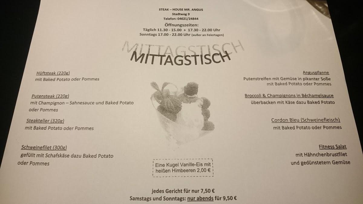 Menu at Steak House Mr. Angus steakhouse, Schleswig