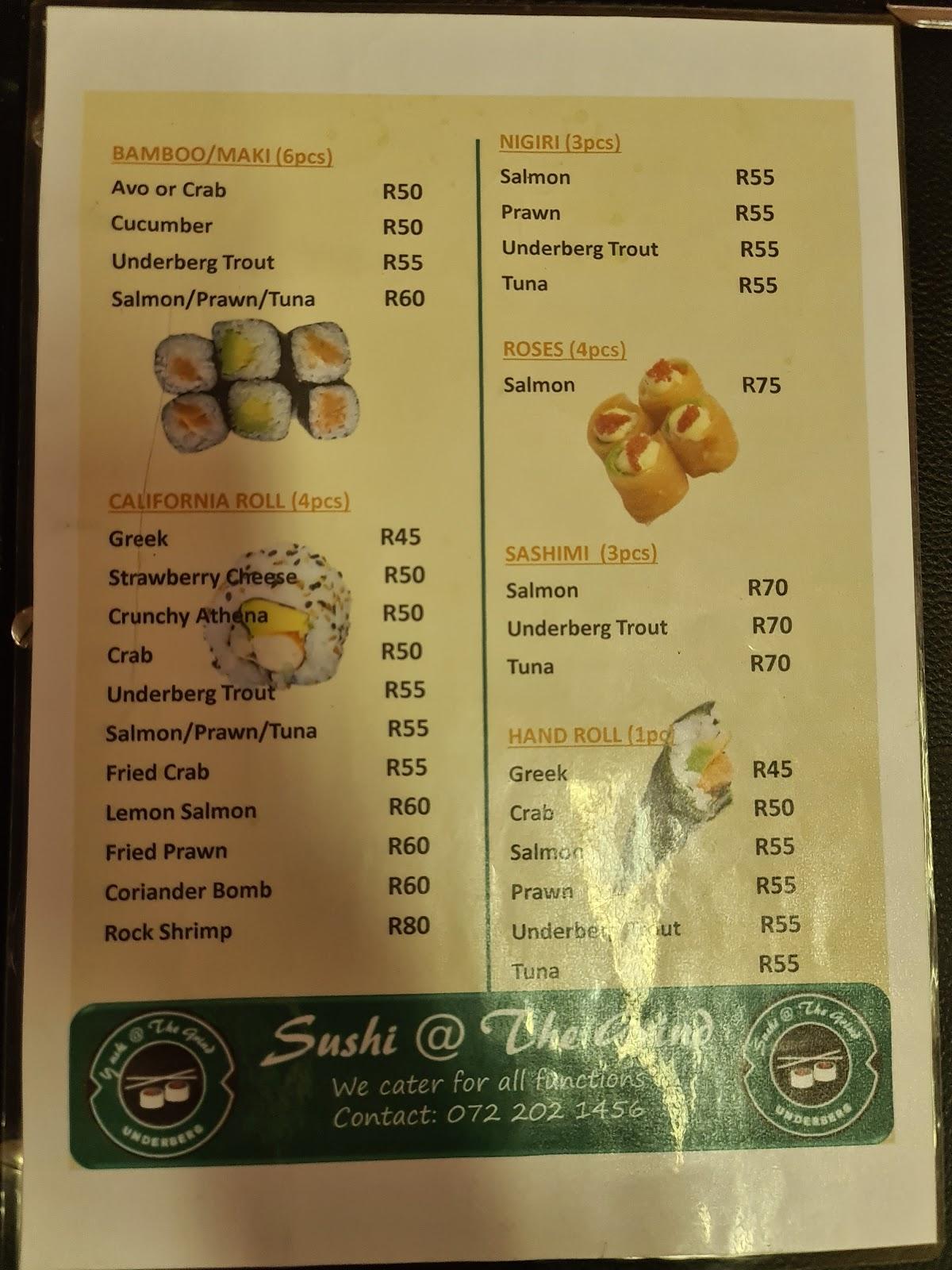 Menu au The Grind Cafe, Underberg