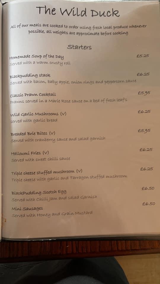 Menu at The Wild Duck Inn pub & bar, Dean