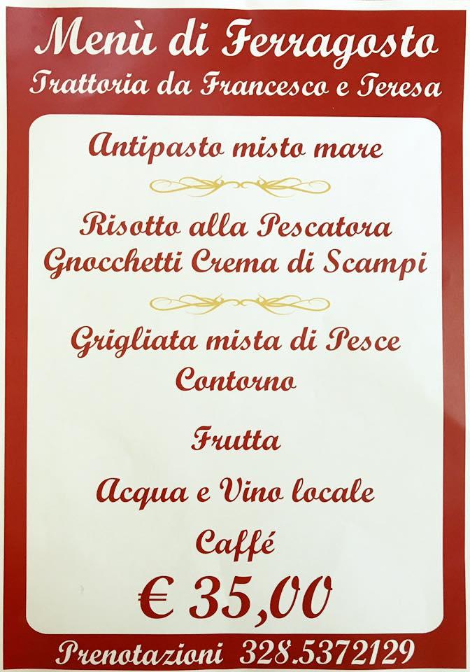 Speisekarte von Trattoria Da Francesco e Teresa restaurant, Nettuno