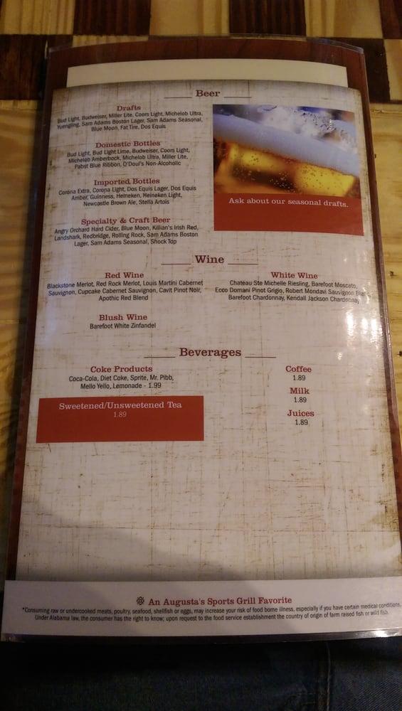 Menu at Augusta's Sports Grill pub & bar, Cullman