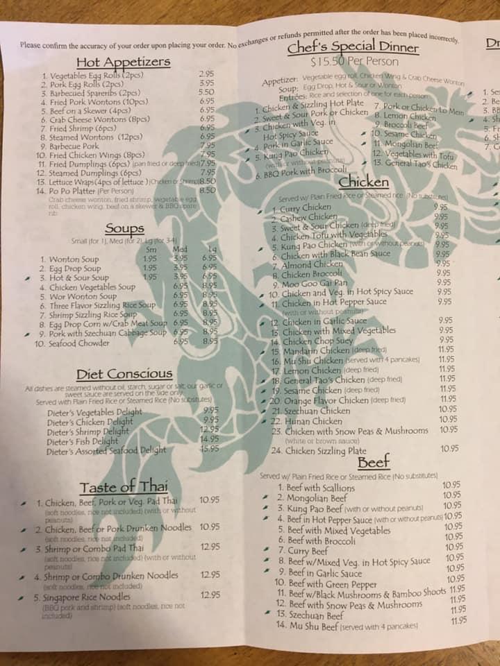 Menu at Dragon King Chinese Restaurant, Fountain