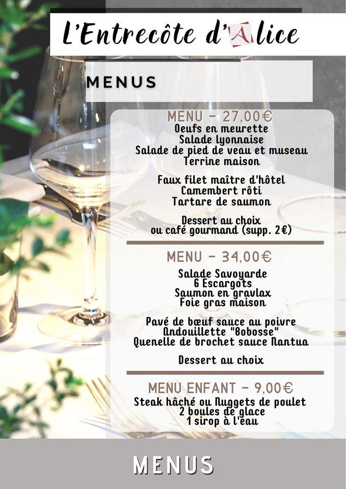 Menu au L'Entrecôte D'Alice restaurant, Estrablin
