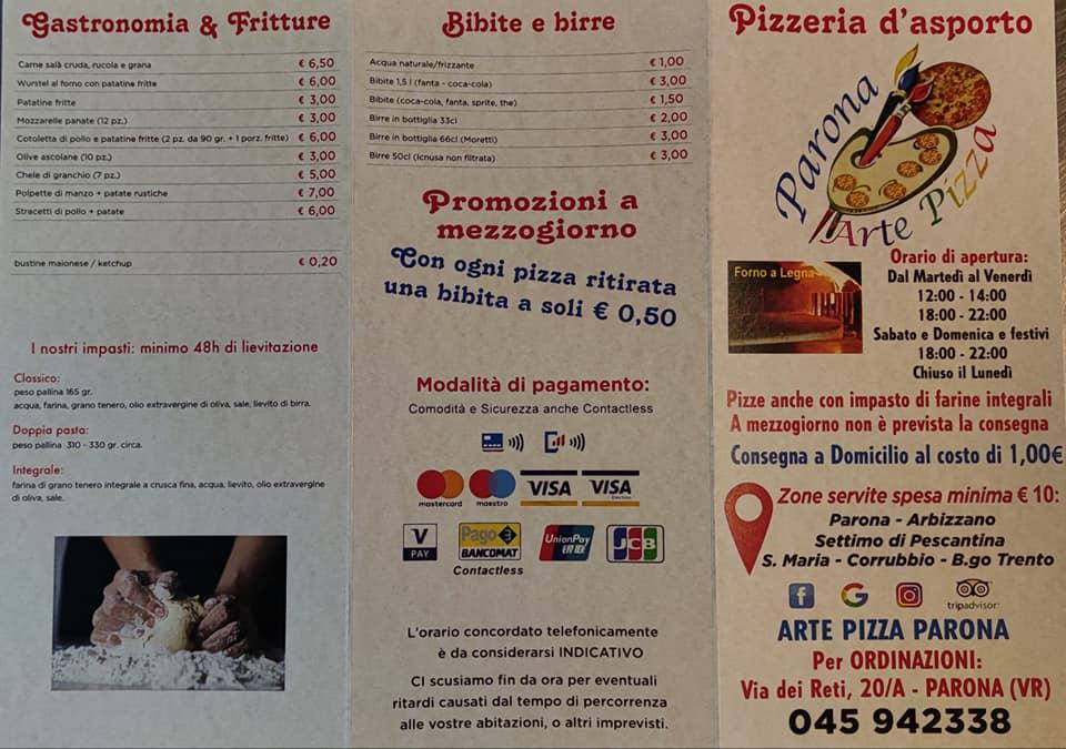 Menu da ARTE PIZZA pizzeria, Verona, Via Dei Reti 20A Parona