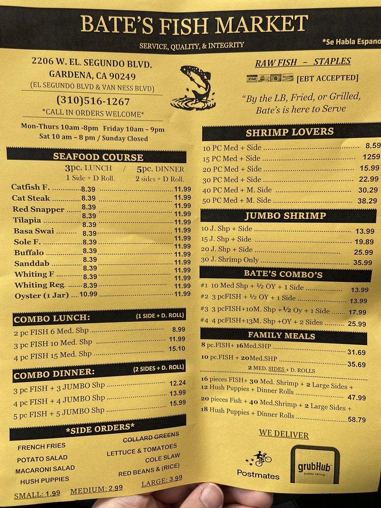 Menu at Bates Fish Number One restaurant, Gardena
