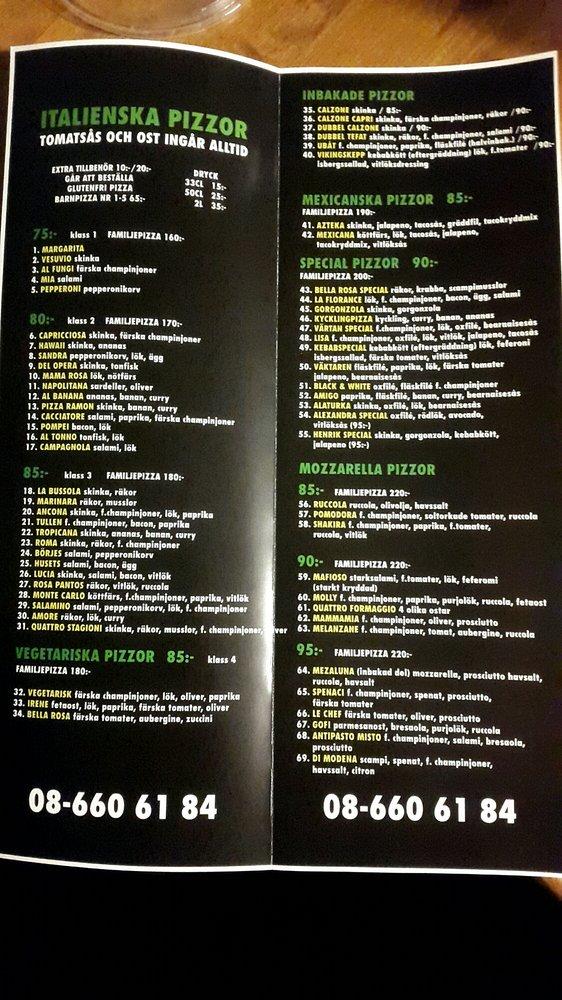 Menu at Bella Rosa pizzeria, Stockholm