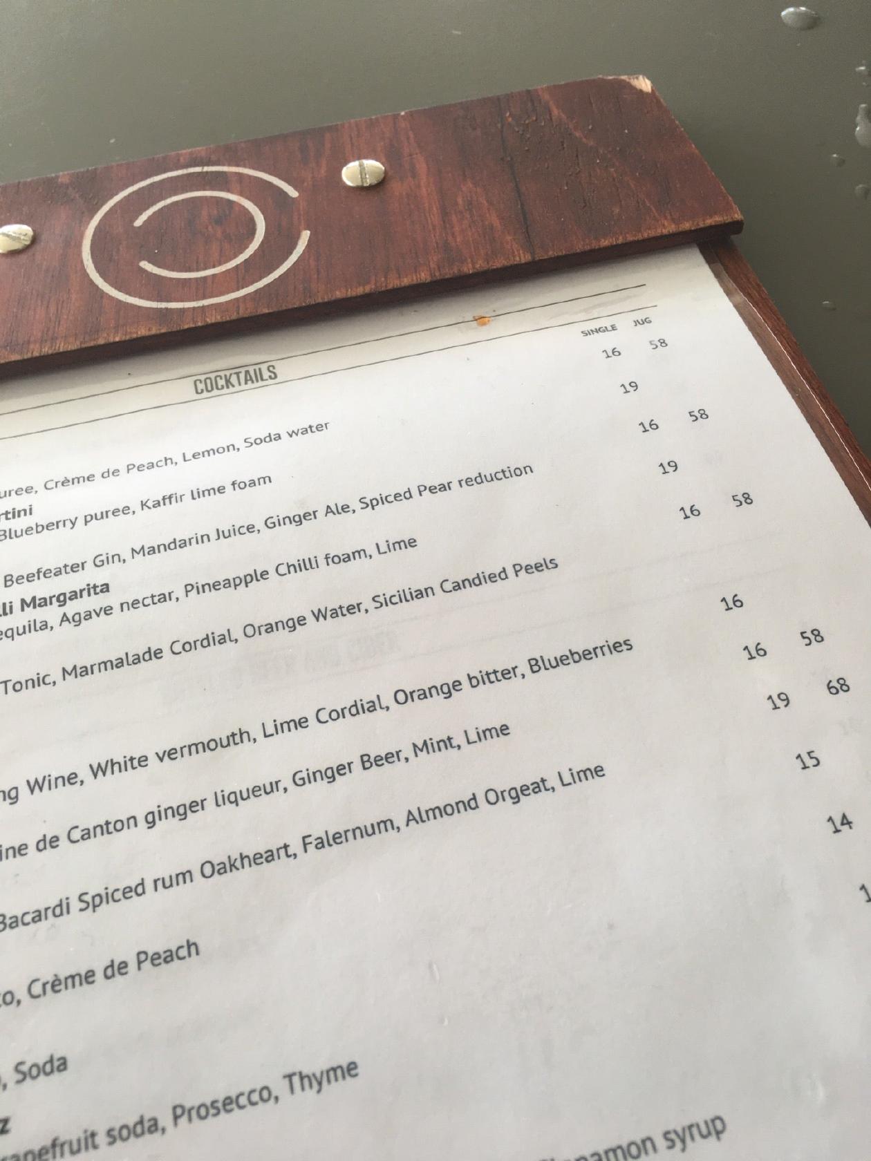 Menu at Odyssea restaurant, City Beach