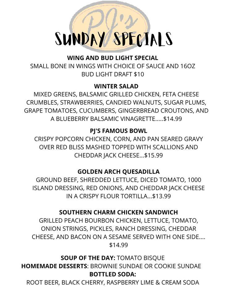 Menu at PJ's Bar & Grill, Bellingham