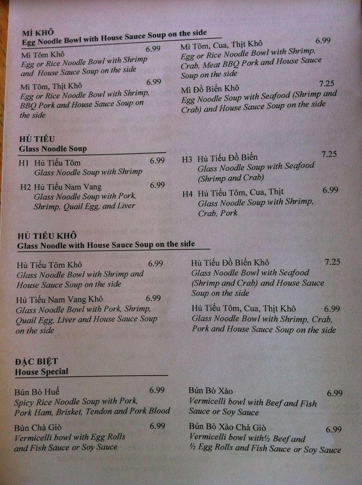 Menu at Pho Hieu restaurant, Yukon, S Mustang Rd