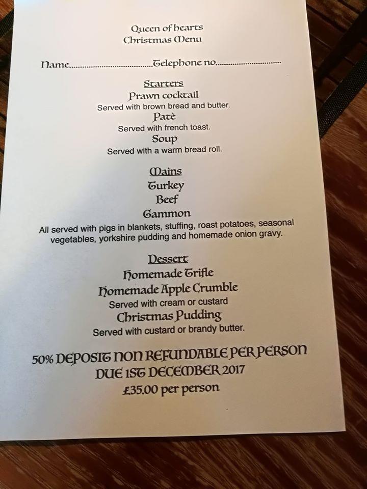 Menu at Queen of Hearts pub & bar, Cawston