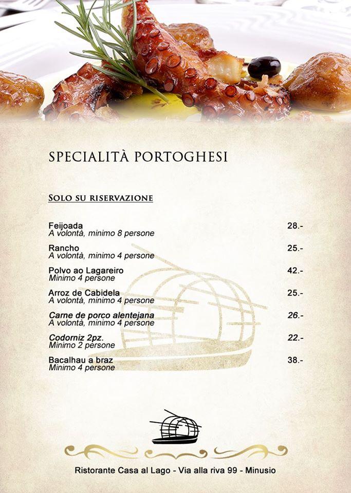 Menu da Ristorante Casa al Lago, Minusio