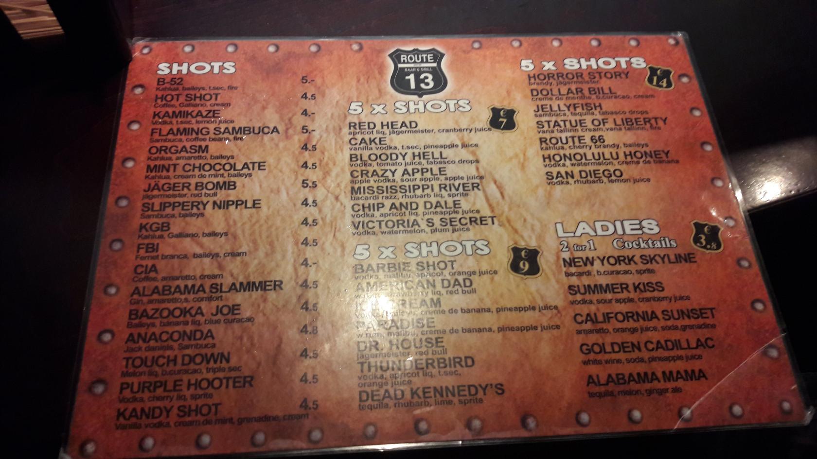 Menu at Route 33 Bar & Grill, Tallinn