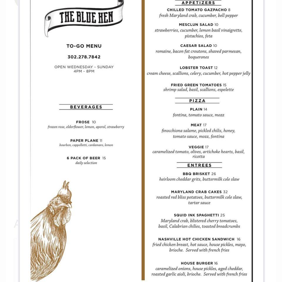 Menu at The Blue Hen pub & bar, Rehoboth Beach