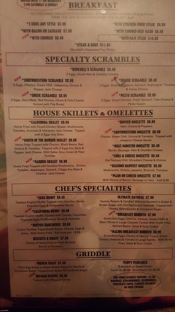 Menu at Winchell's Pub & Grill, Las Vegas, 199 E Warm Springs Rd