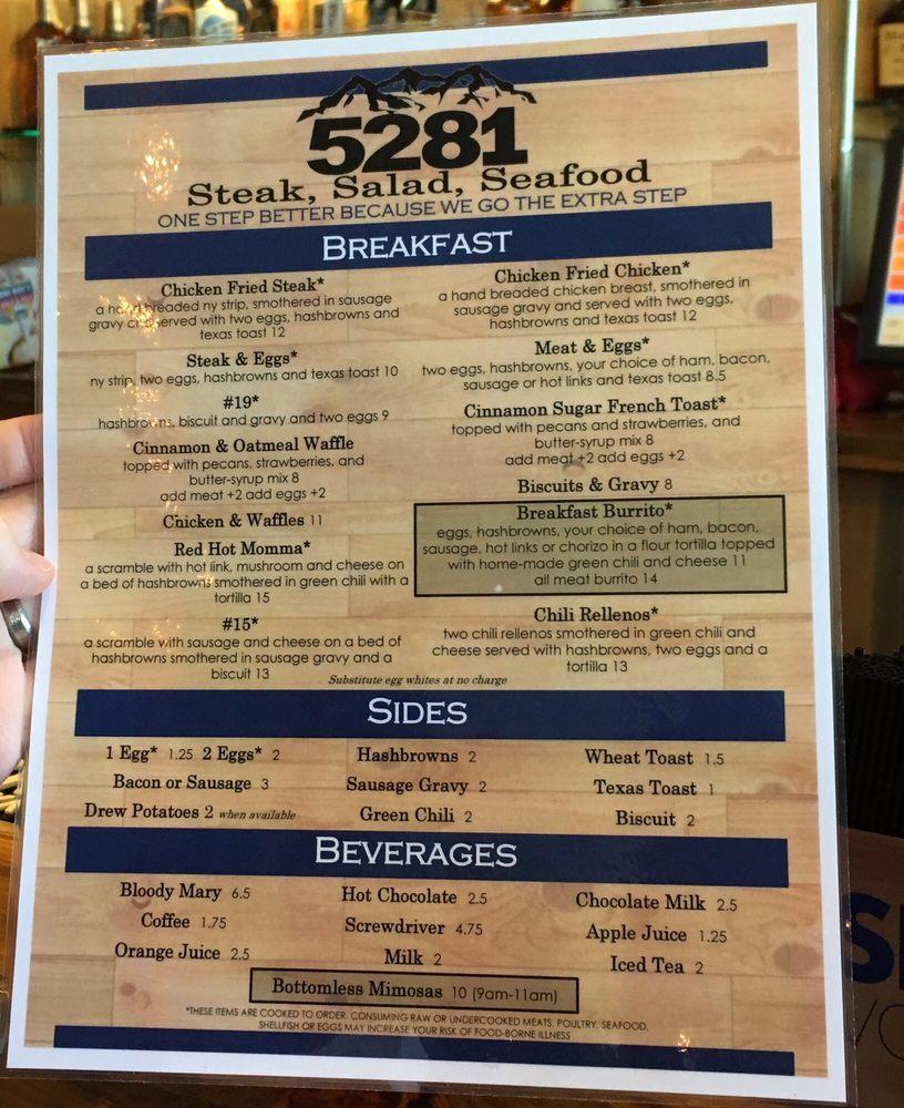 Menu at 5281 STEAK SALAD SEAFOOD steakhouse, Morrison