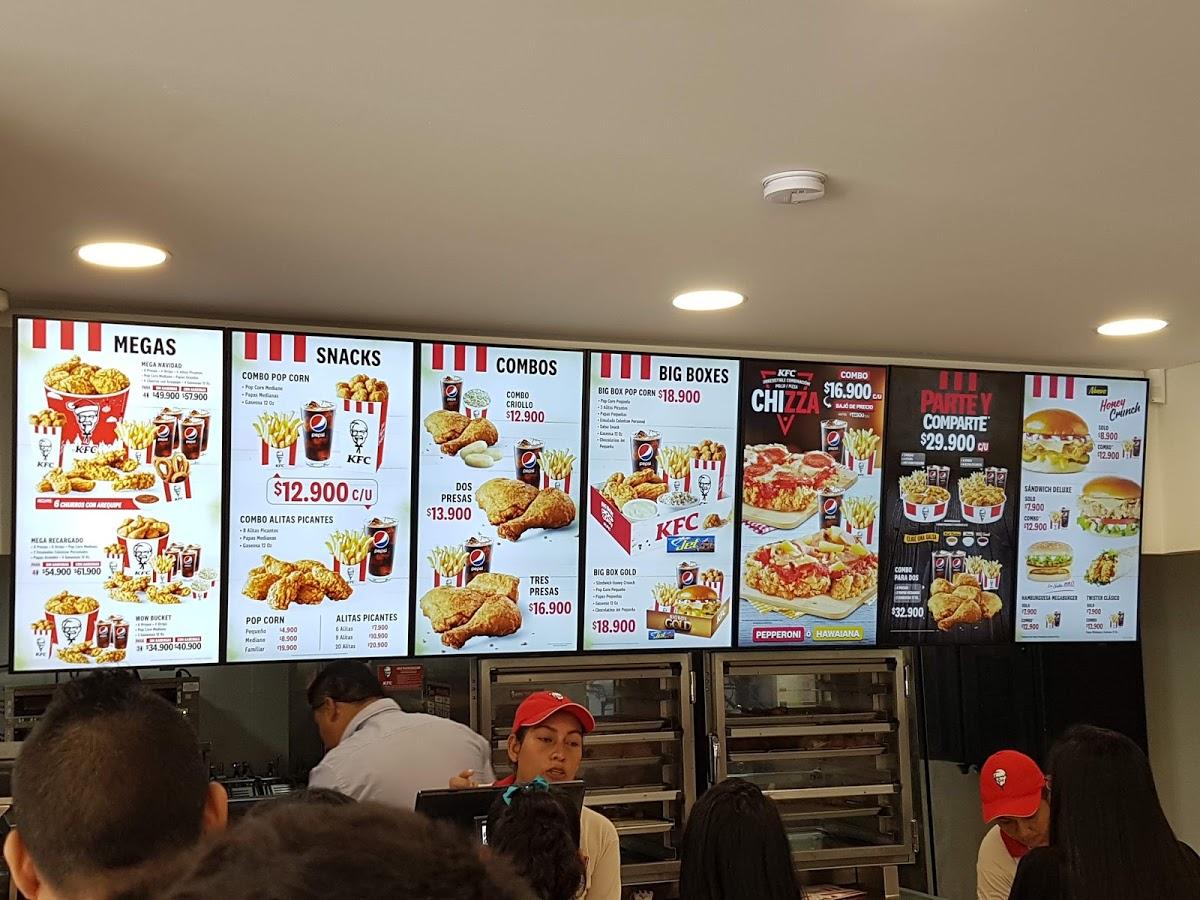Menu at KFC restaurant, Barranquilla
