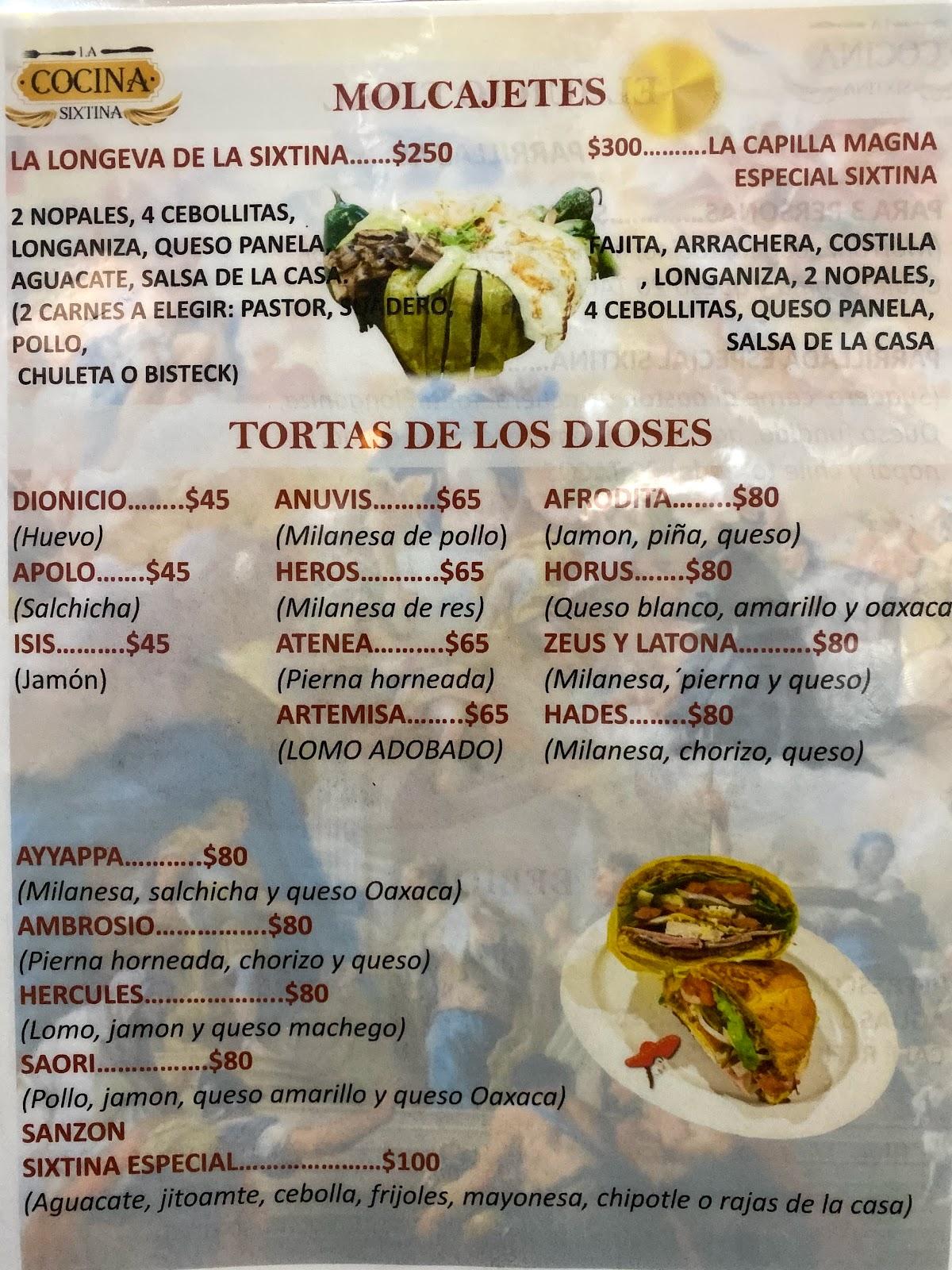 Menu at La Cocina Sixtina restaurant, Reynosa