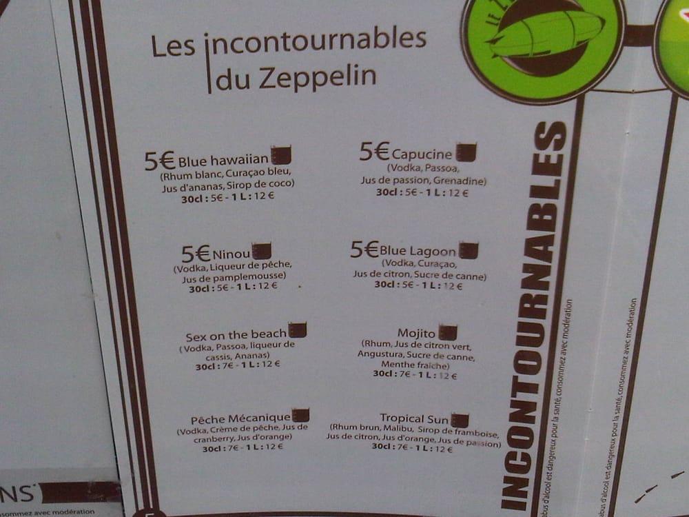 Menu at Le Zeppelin pub & bar, Lille