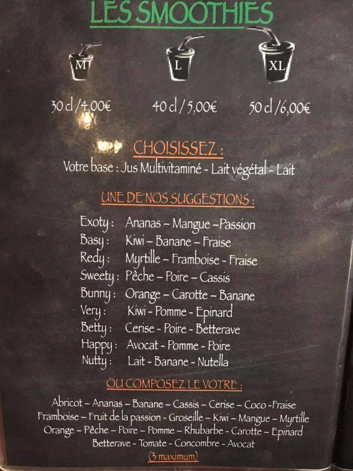 Menu au Social Perk pub et bar, Rouen