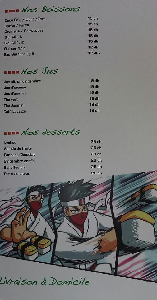 Menu at Zuma sushi restaurant, Casablanca
