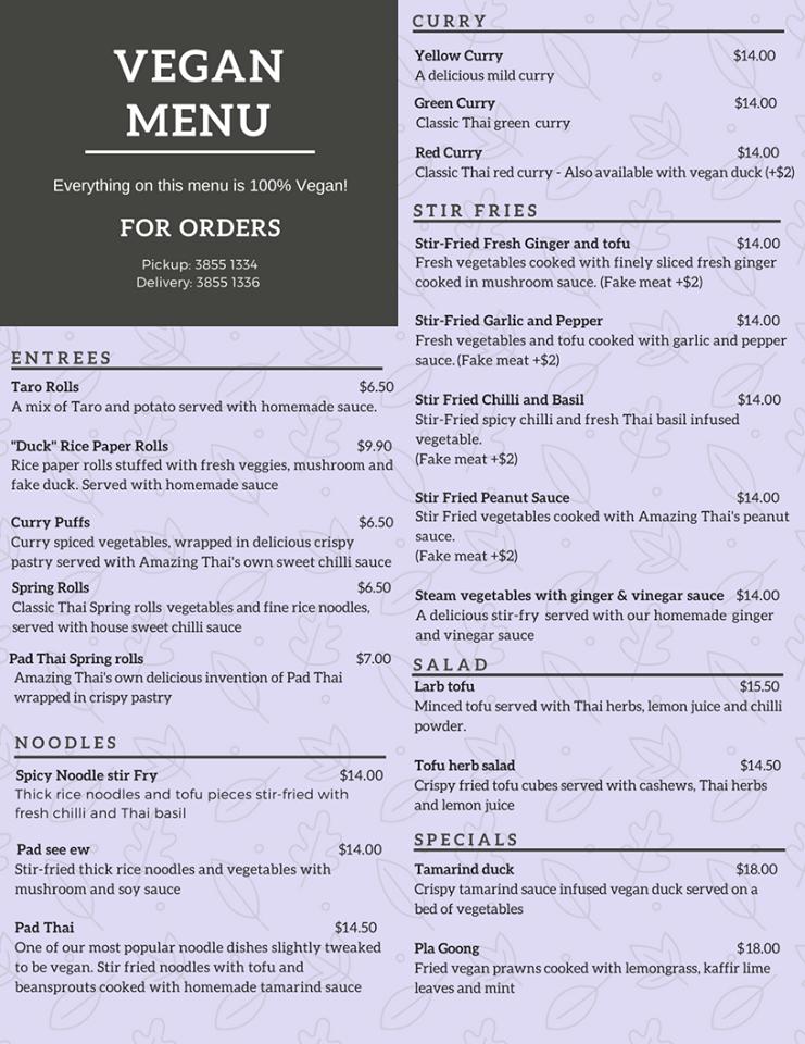 Menu at Amazing Thai restaurant, Grange, 4/4 Gaythorne Rd
