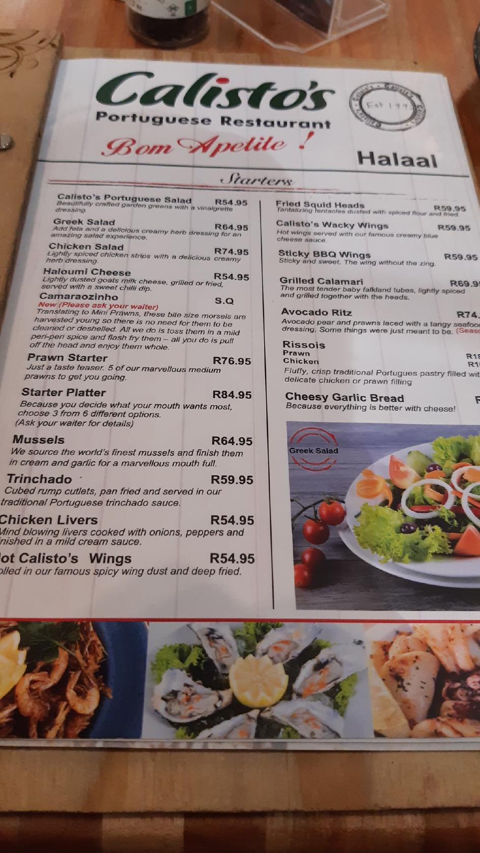 Menu at Calisto's Umhlanga restaurant, Durban, Shop EO66 (Food Court ...