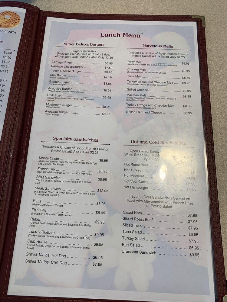 Menu at Carriage Cafe, Simi Valley
