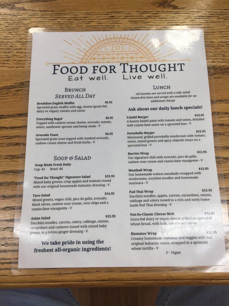 Menu at Food For Thought pub & bar, Marathon