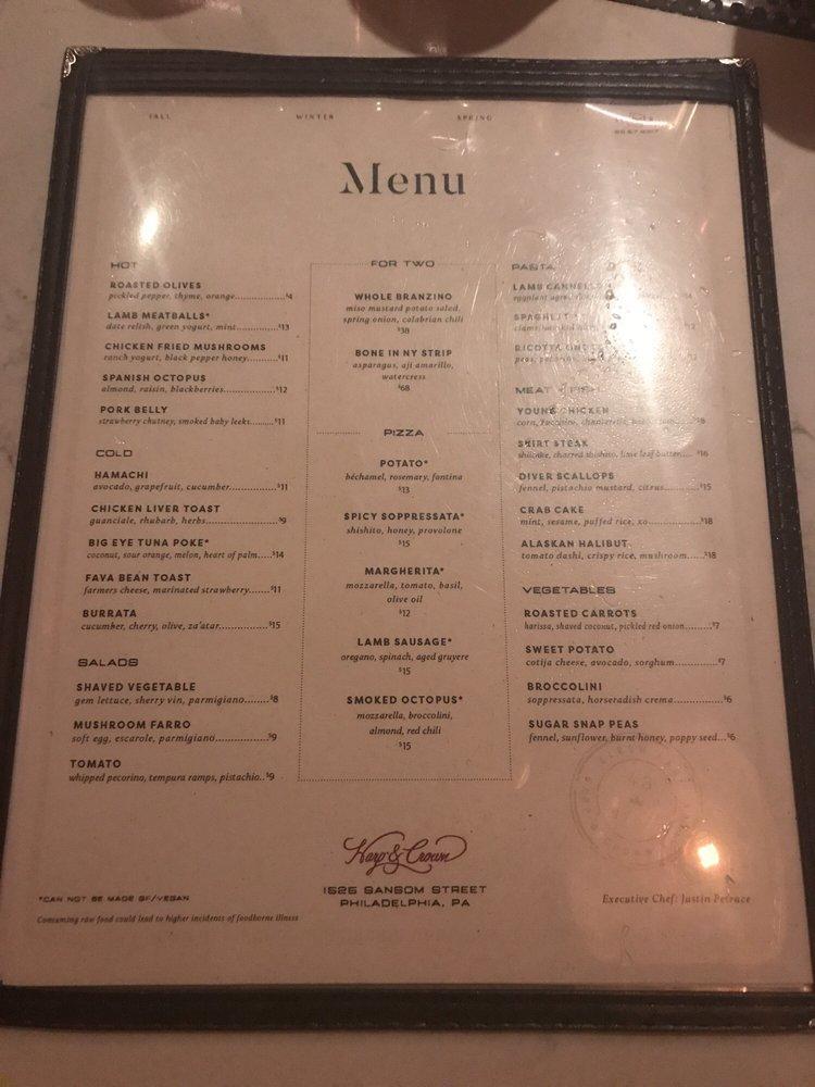Menu at Harp & Crown restaurant, Philadelphia