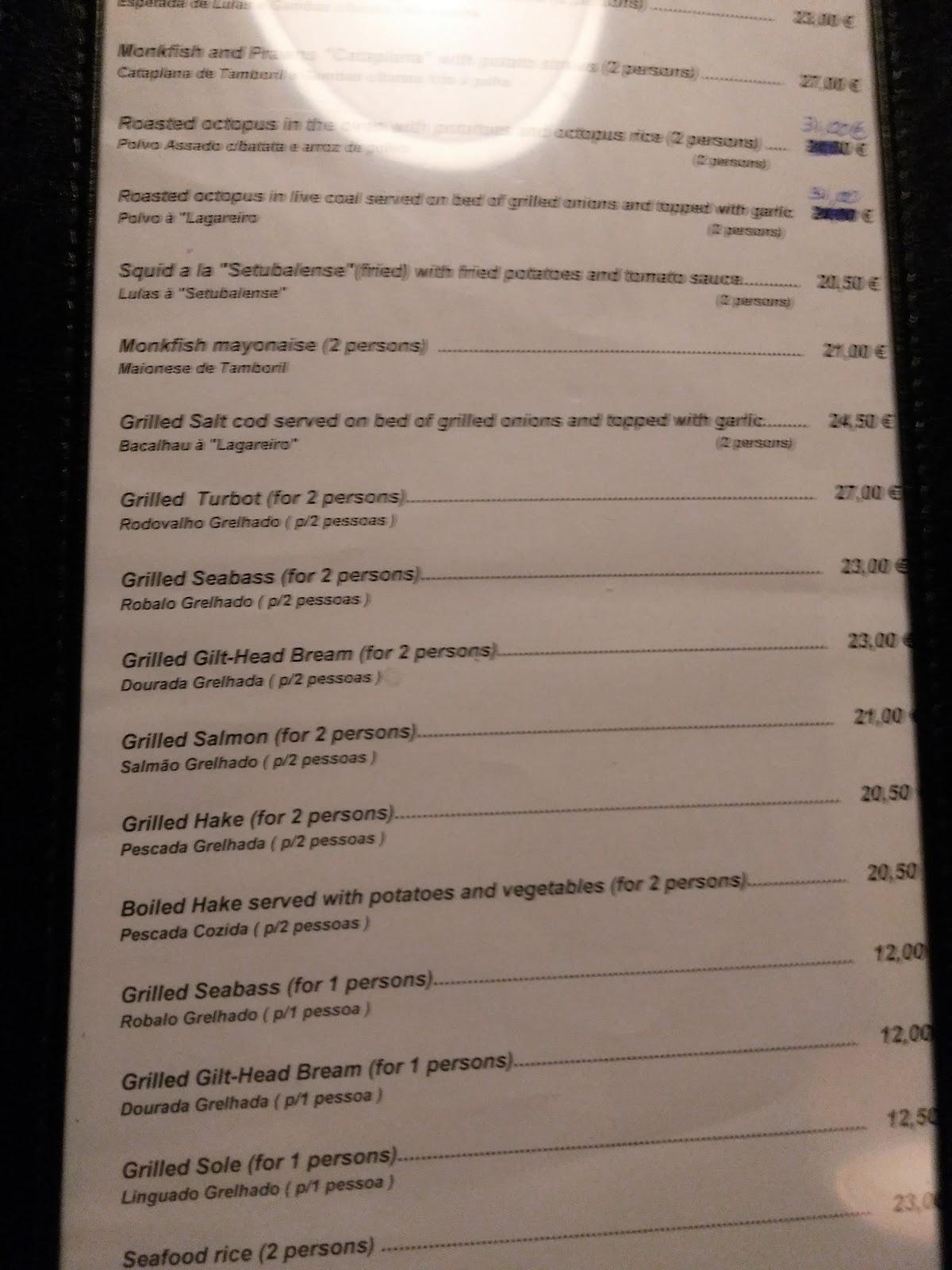 Menu em Restaurante O Alves, Leça da Palmeira