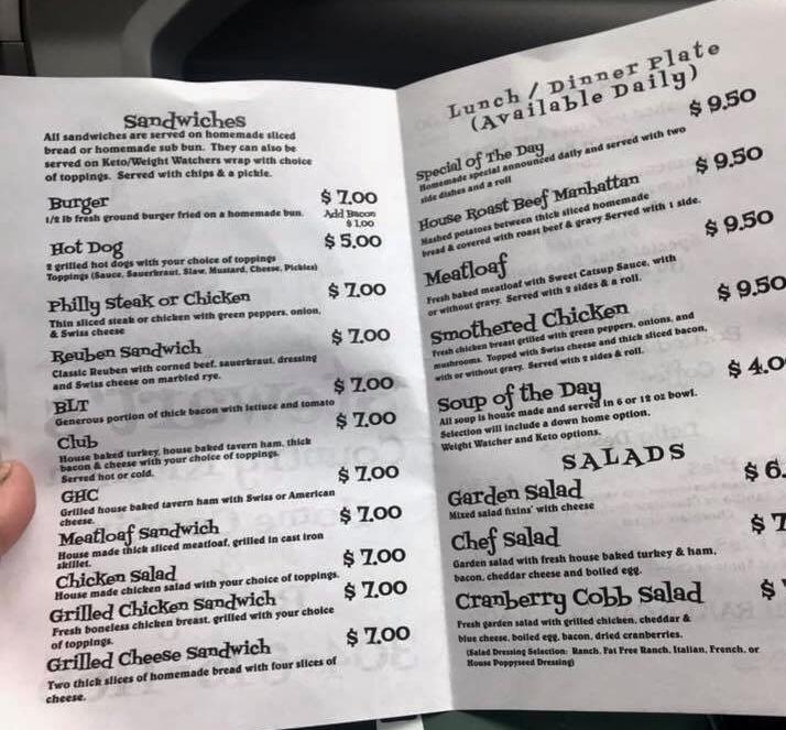 Menu at Stewart's on the River restaurant, USA