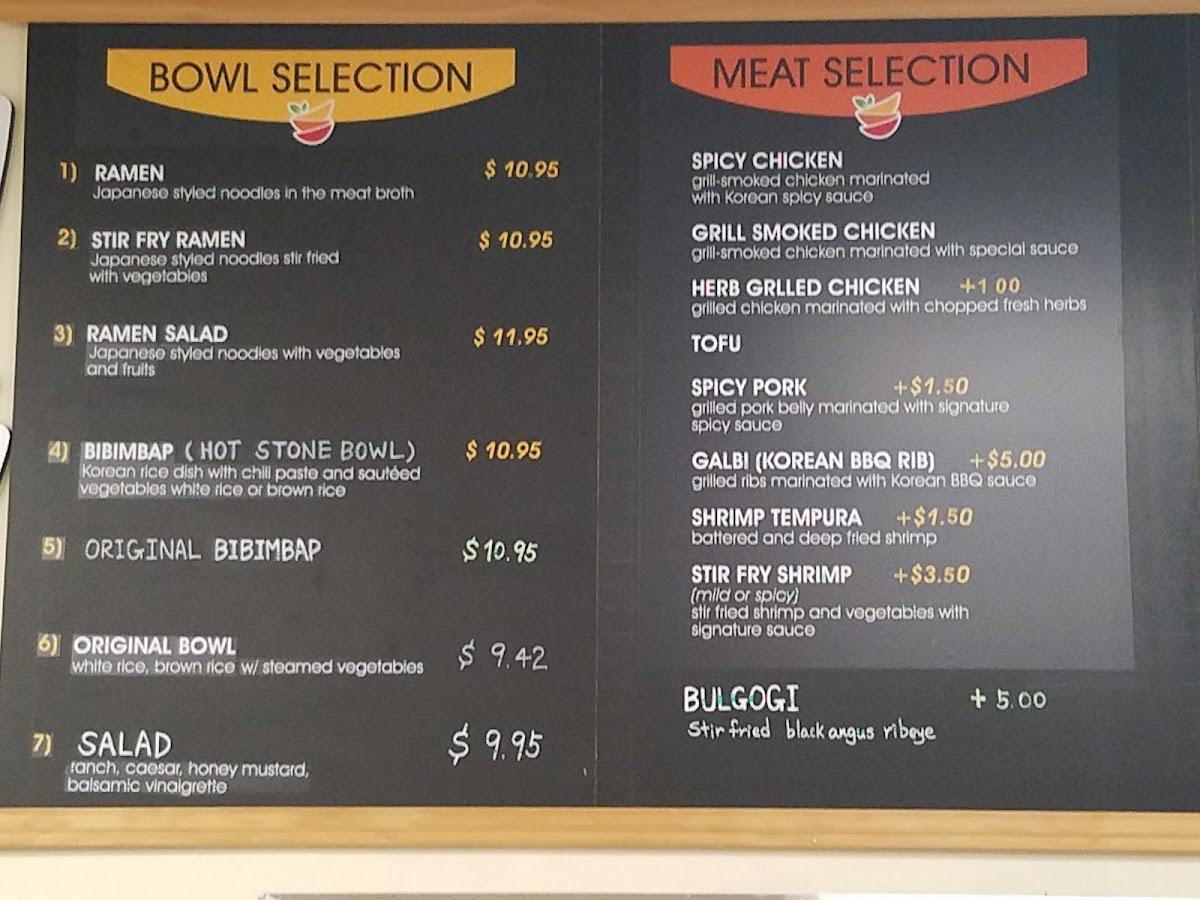 Menu at The Bowl restaurant, Marietta