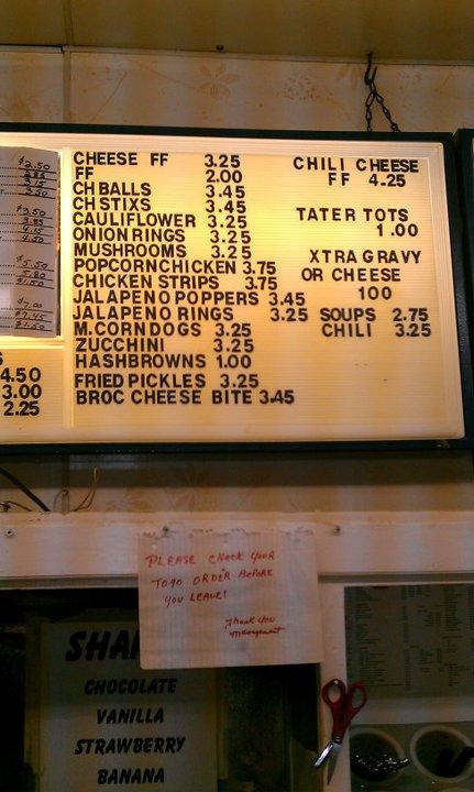 Menu at Bill's Toasty Shop restaurant, Taylorville
