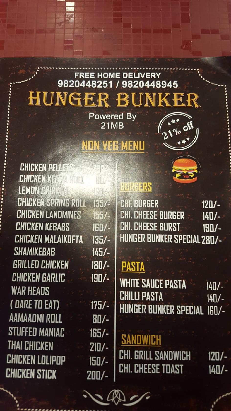 Menu at Cafe Hunger Bunker, Mumbai, shop no 2 hilal building