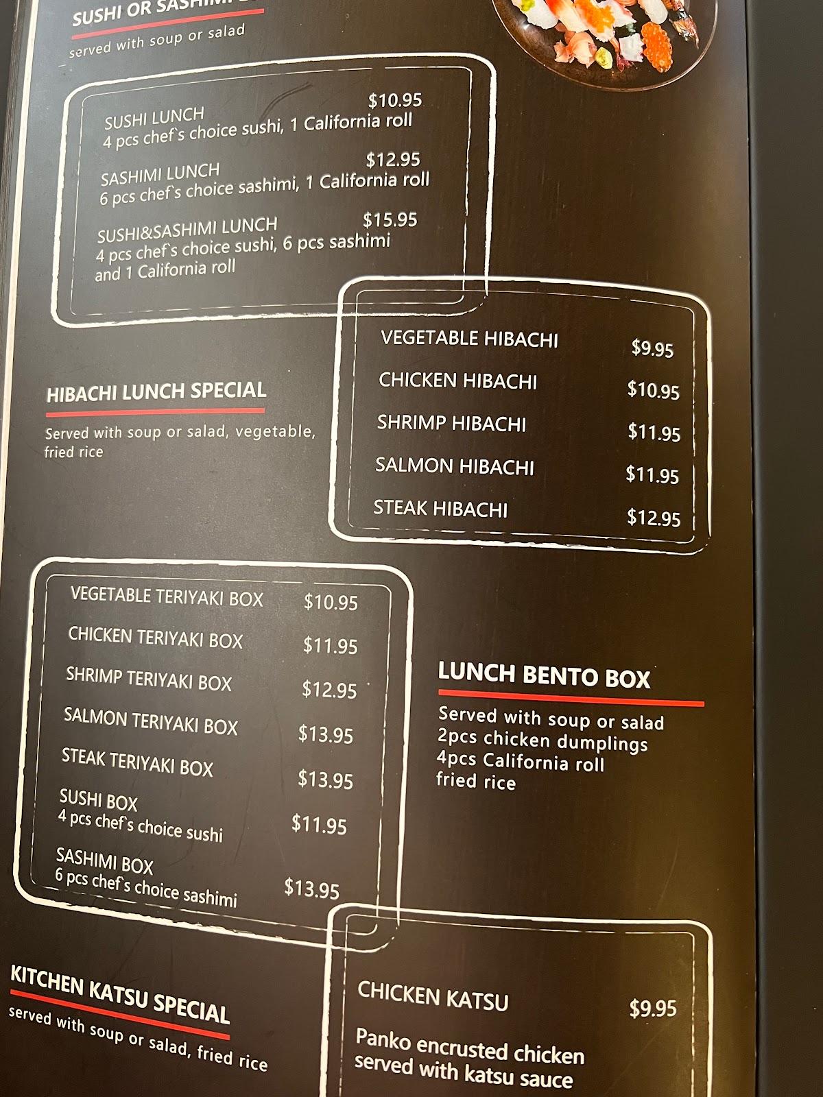 Menu at Hana Moon Japanese restaurant, Jacksonville