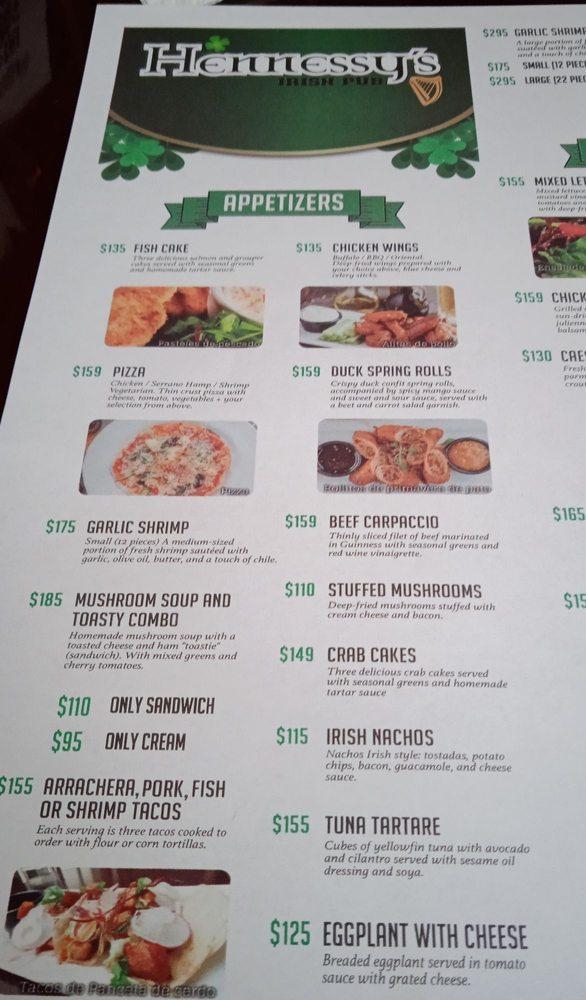 Menu at Hennessys Irish Pub, Merida
