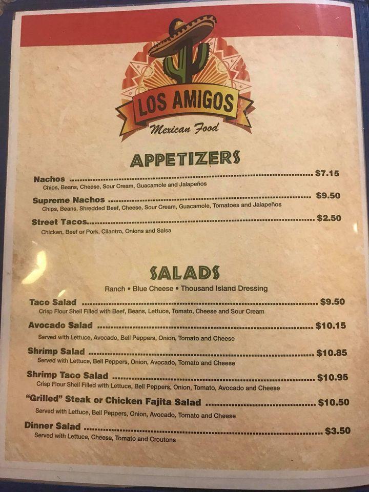 Menu at Los Amigos Méxican Food restaurant, Shingle Springs