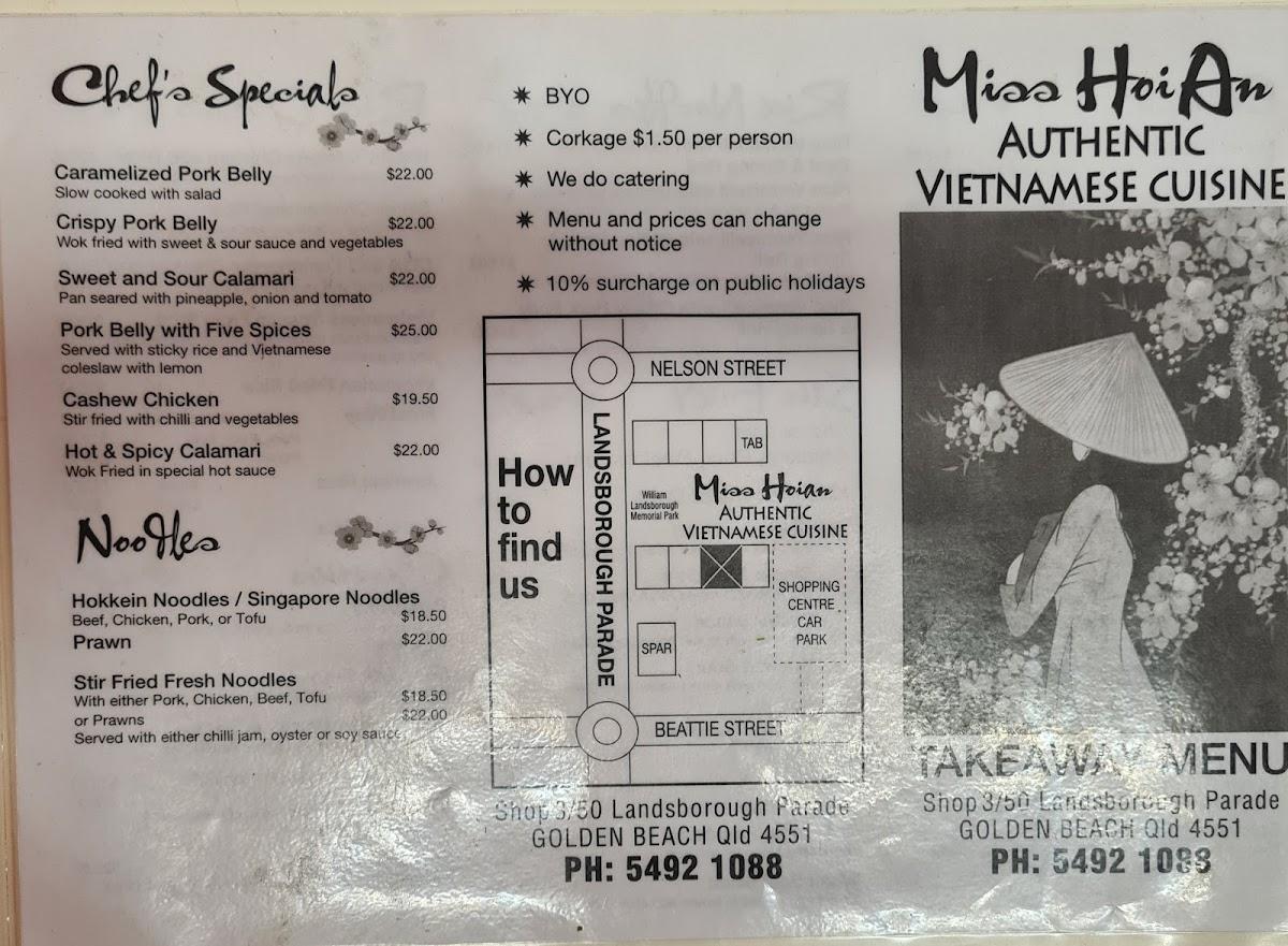 Menu at Miss Hoian restaurant, Golden Beach