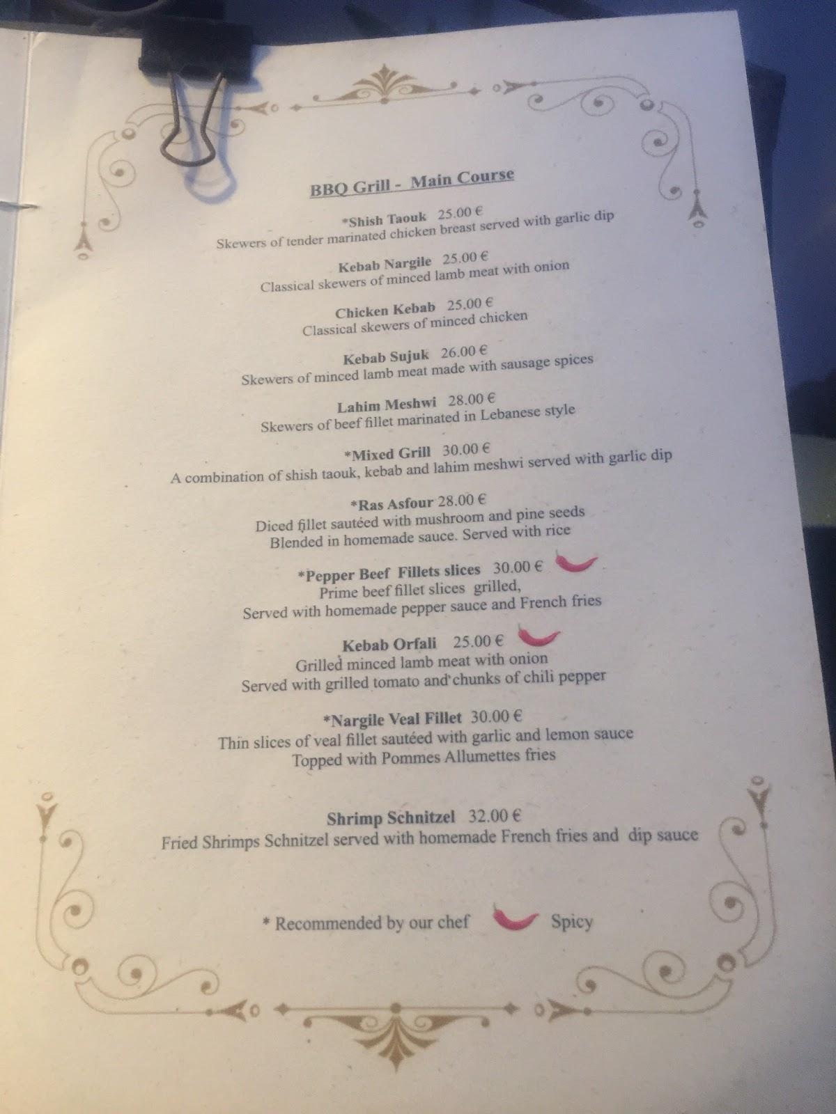 Menu at Nargile, Romanos