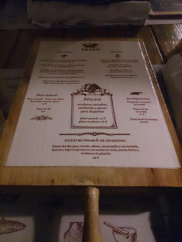 Menu at Santo restaurant, Madrid
