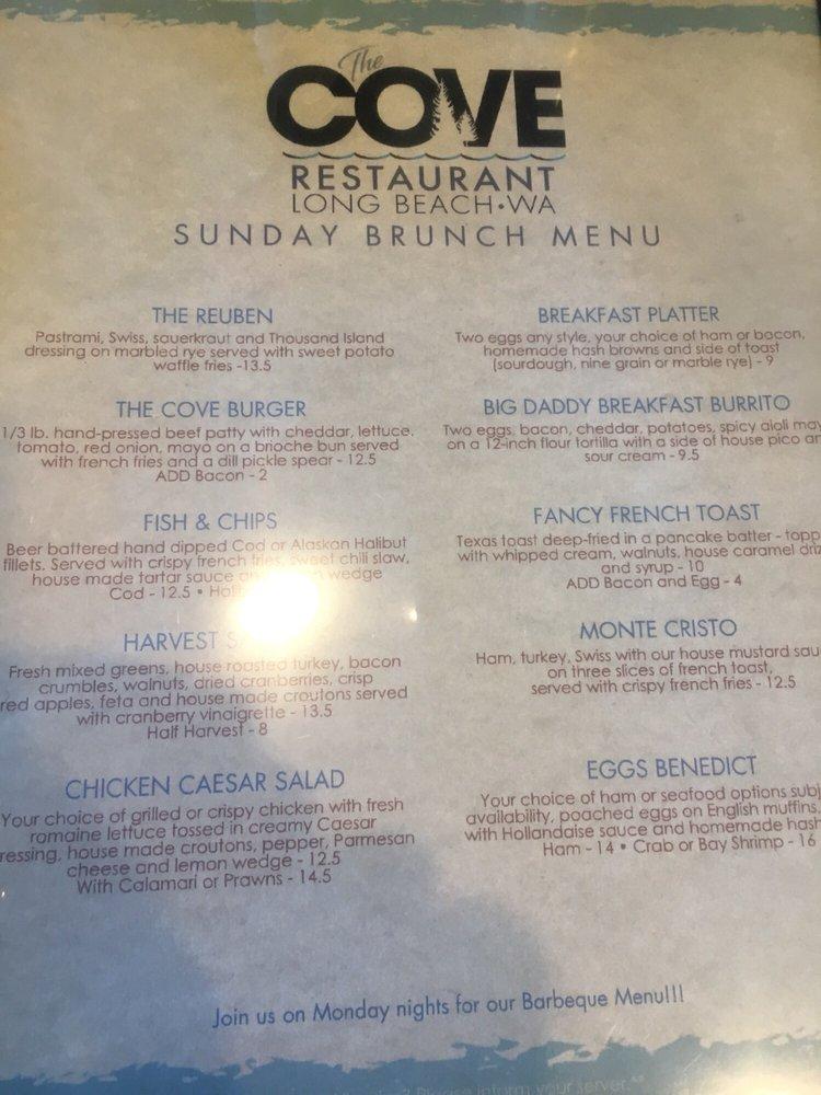 Menu at The Cove Restaurant, Long Beach
