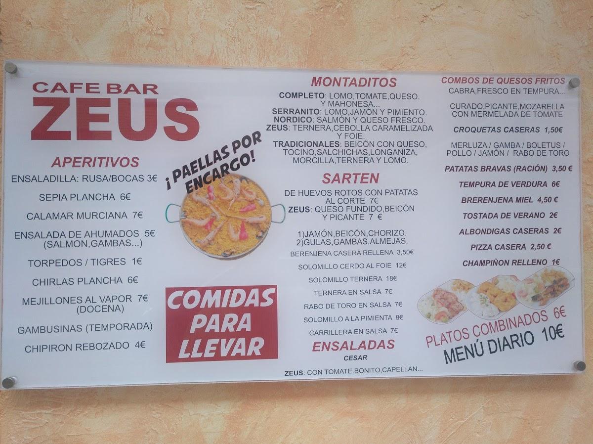 Menu at zeus cafe, Santomera