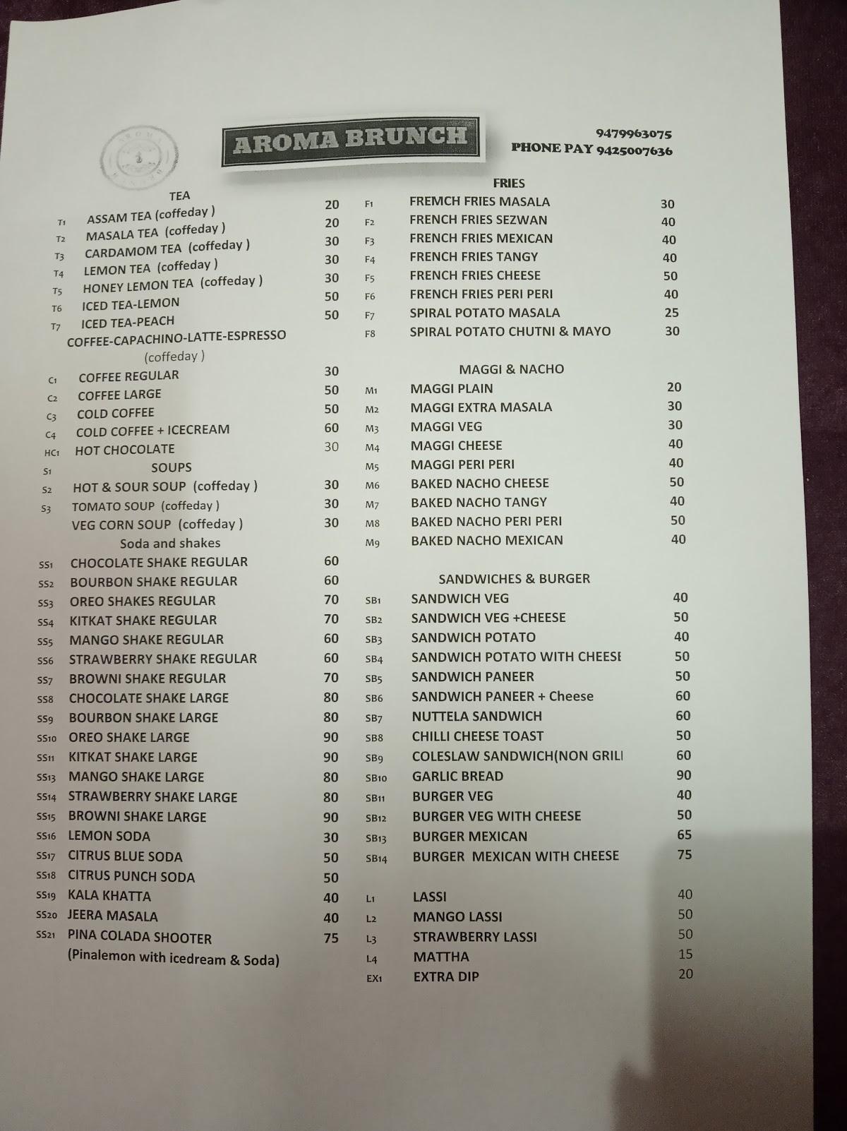 Menu at Aroma Brunch, Bhopal