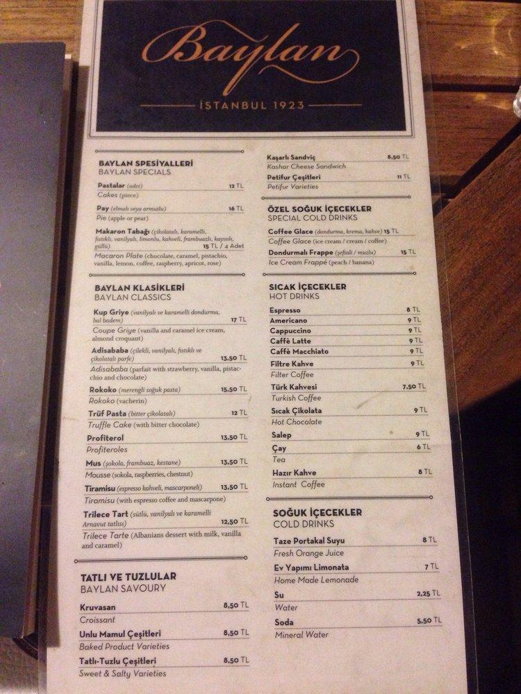 Menu at Baylan, Istanbul, Muvakkithane Caddesi No: 9/A
