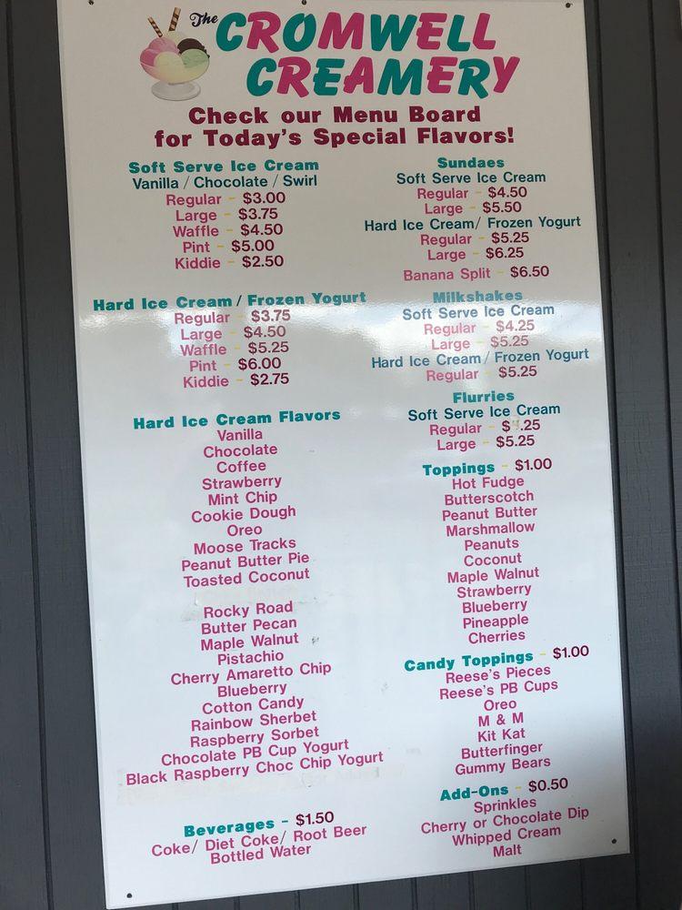 Menu at Cromwell Creamery restaurant, Cromwell