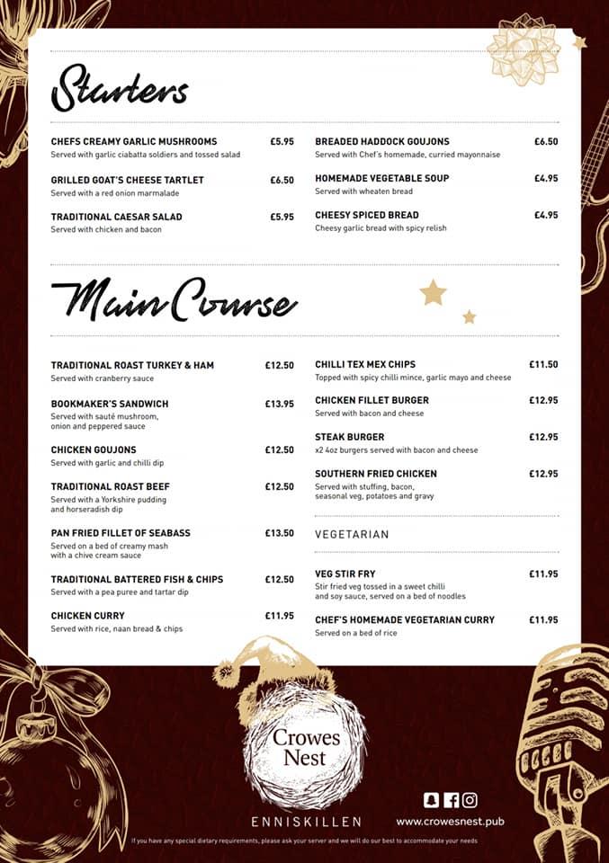 Menu at Crowe's Nest pub & bar, Enniskillen, 12 High St