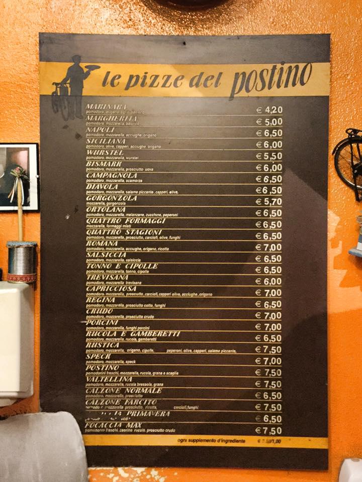 Menu da Il Postino pizzeria, Milano
