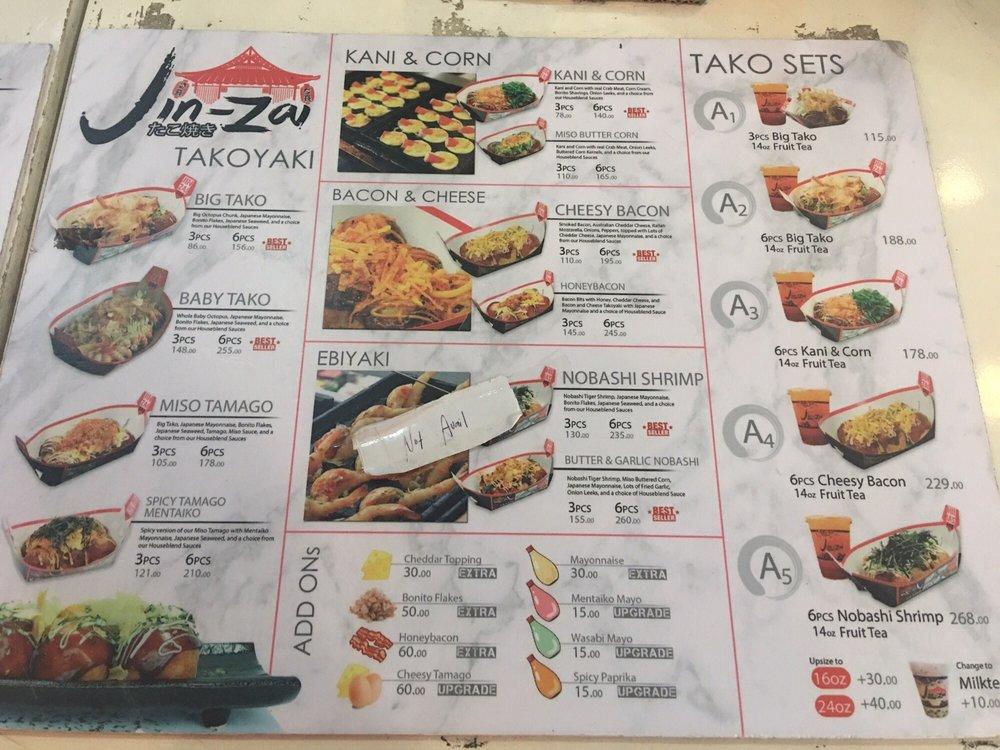 Menu at Jin-Zai Takoyaki restaurant, Angeles