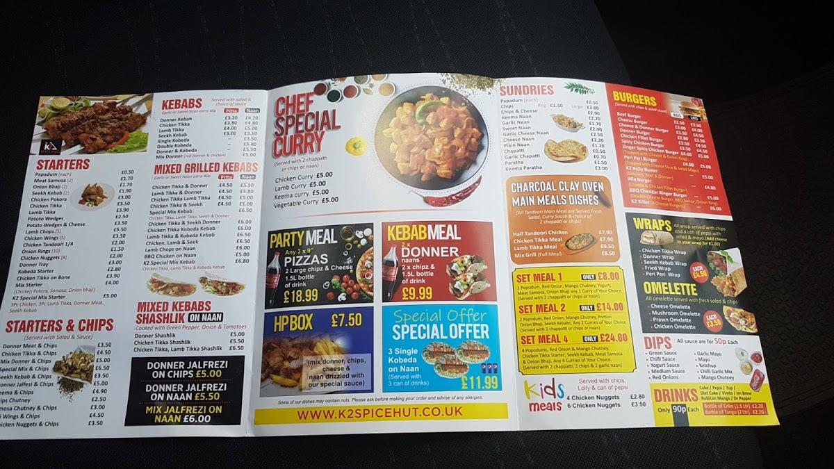 Menu at K2 Spice Hut Rochdale restaurant, Rochdale