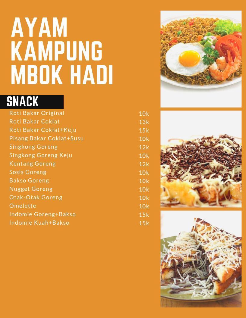 Menu at Restoran Ayam Kampung Mbok Hadi restaurant, Tangerang